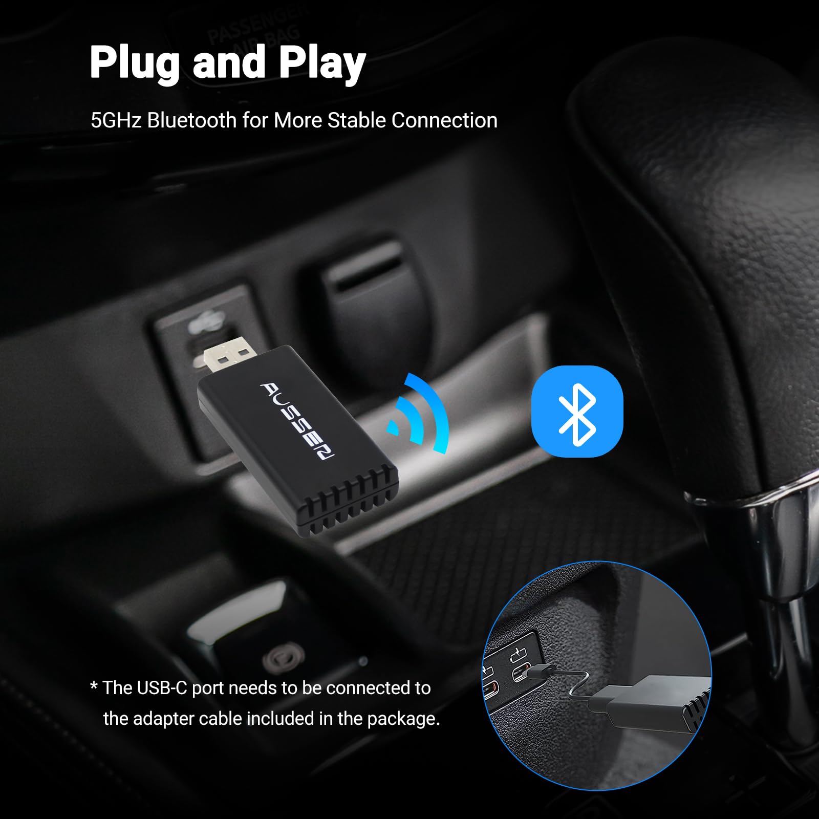 Wireless CarPlay Adapter - AUSSEN Wireless CarPlay Dongle - Dual Core Chip 5.8GHz WiFi No Lag - Convert Wired to Wireless Car Play Plug & Play for Cars from 2016 iPhone iOS