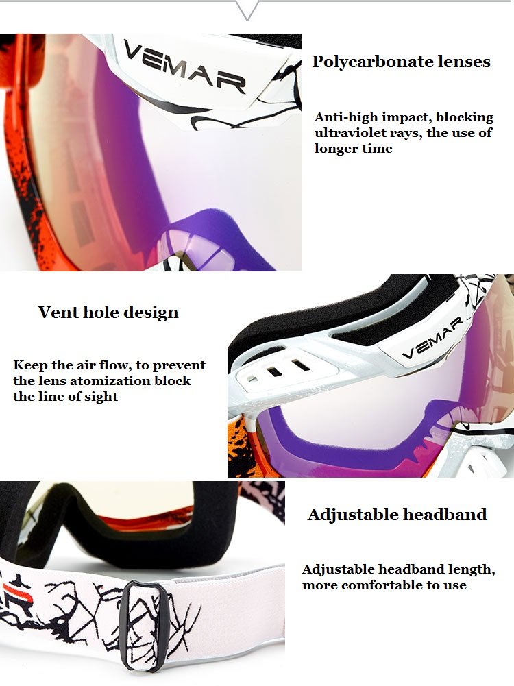 Wonzone Windproof Dustproof Motorcycle Cross Country Sunglasses Snowboard Ski Goggles Adjustable UV Protective Outdoor Glasses Anti-Fog Eyewear Combat Skiing Snow Goggles (Blue)