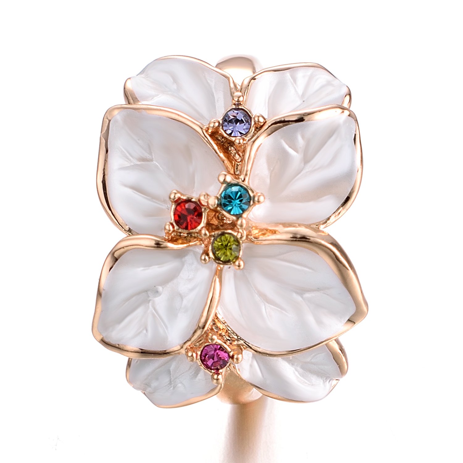 Yoursfs Statement Rings For women White enamel Flower Crystal Cocktail Ring Size 8 Gift
