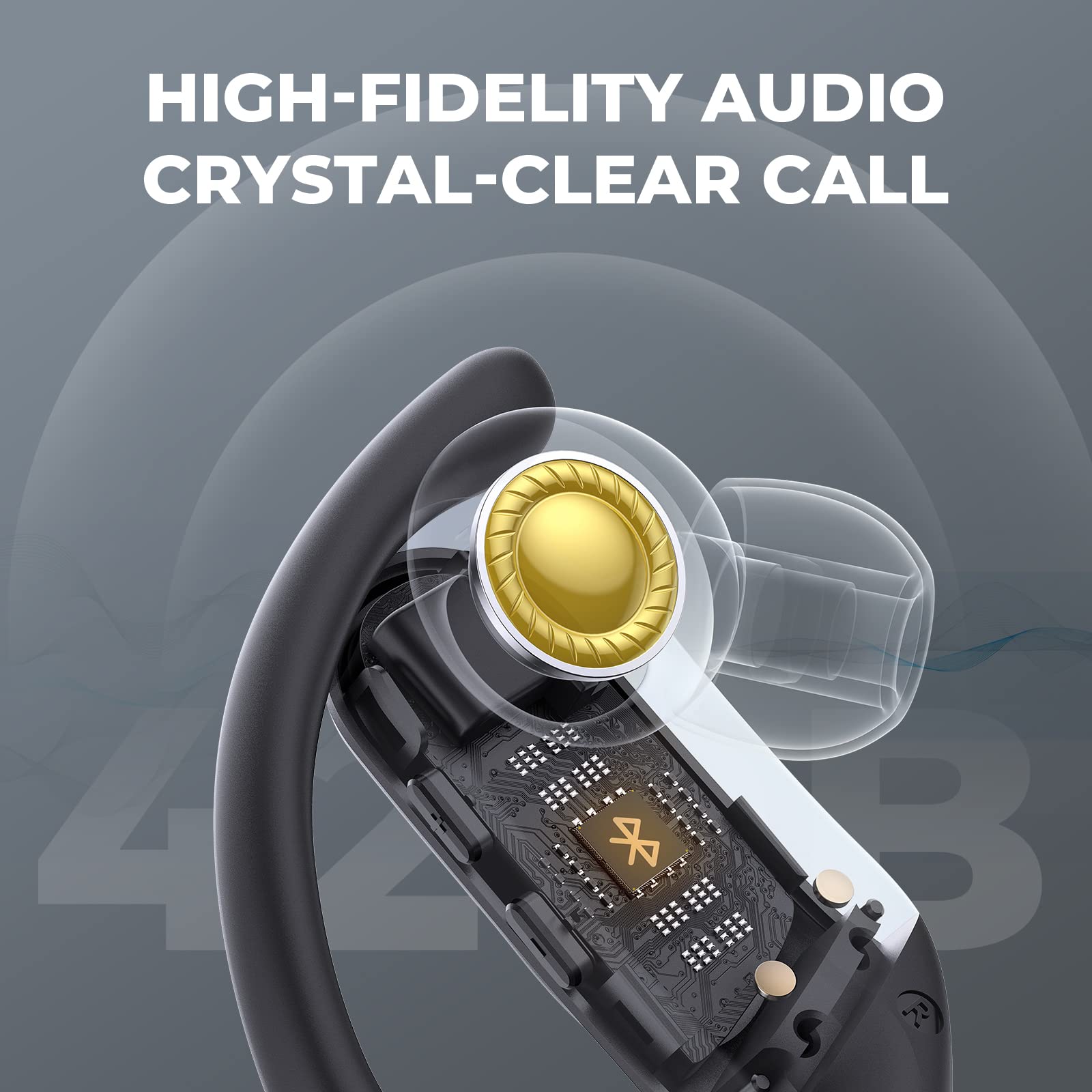 Wireless Earbuds Bluetooth 50 Hours Playtime Wireless Headphones Bluetooth 5.3 Ear Buds with Earhooks Mic LED Digital Display Charging Case in Over Ear Earphones Running Sport Earbuds Titanium black