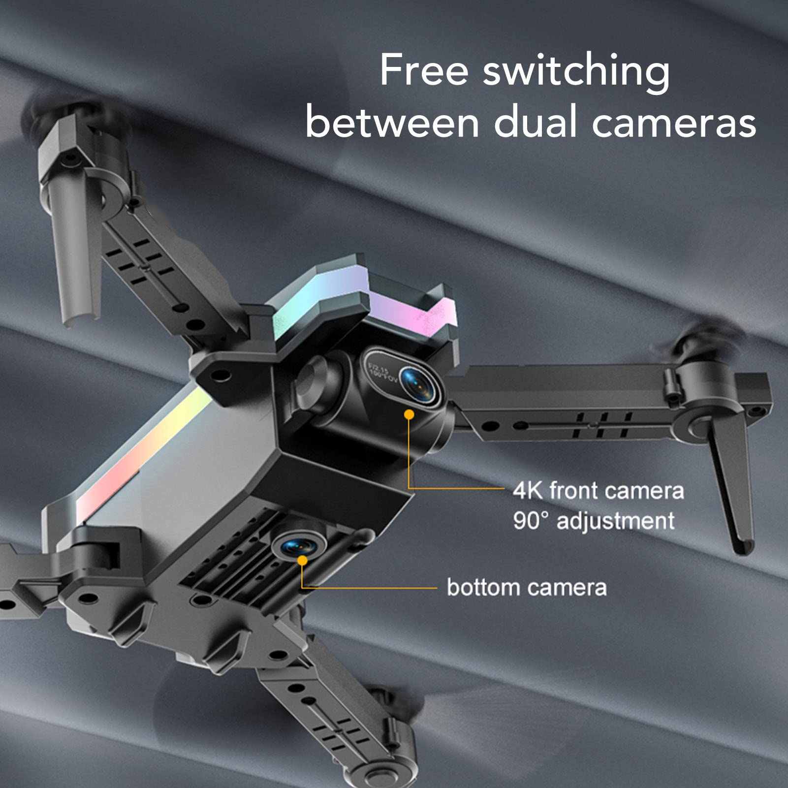 XT8 Mini Drone, Aerial Photography RC FPV Drones 4K Dual Camera Quadcopter Multicolored LED lights Plane Toys WiFi Drone With 3.7V 600mah Battery for Kids Over 14 Years Old(Black Three Battery)
