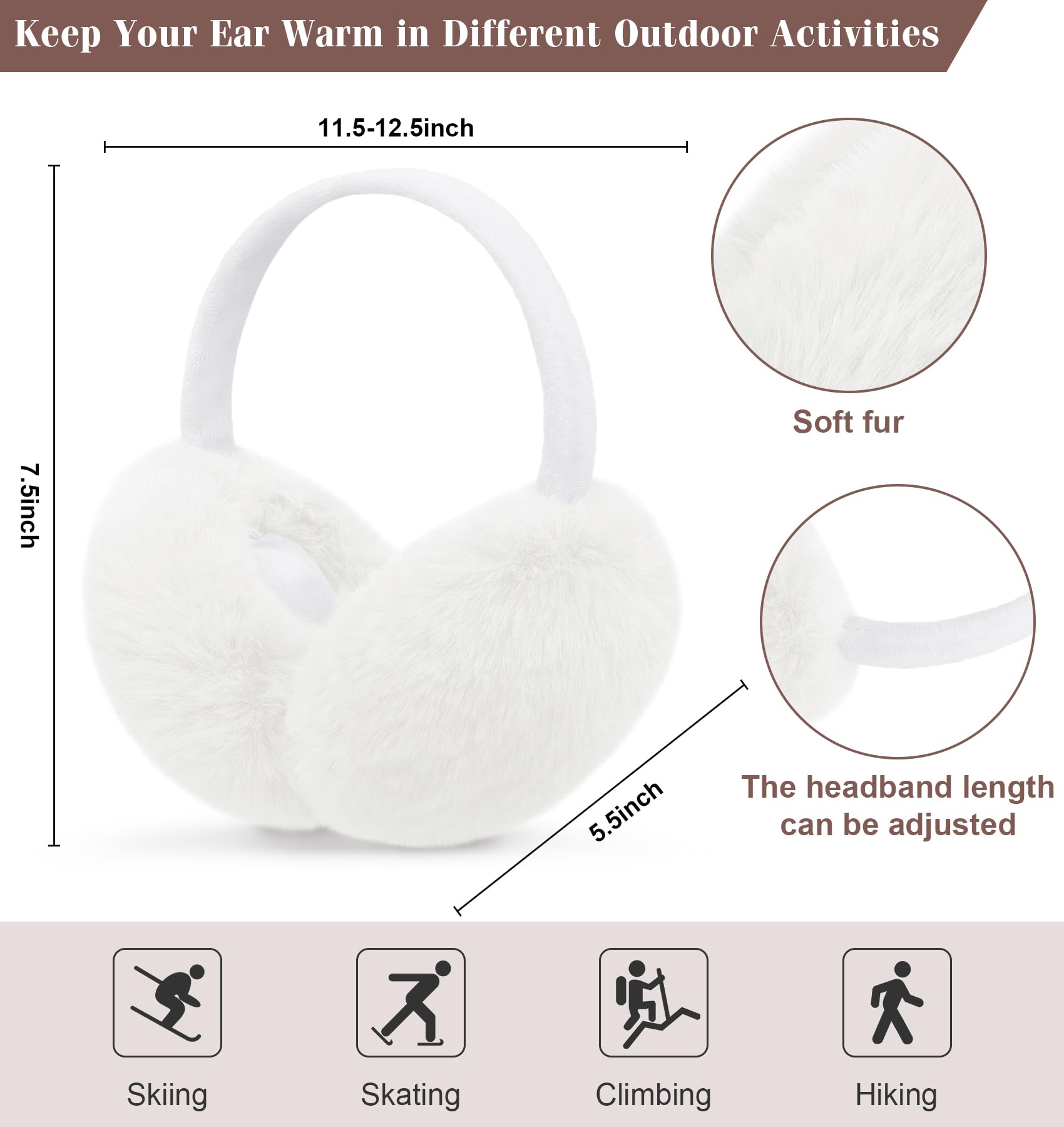 YSense Earmuffs Ear Warmers for Women Winter Fur Adjustable Foldable Ear Muffs Gifts
