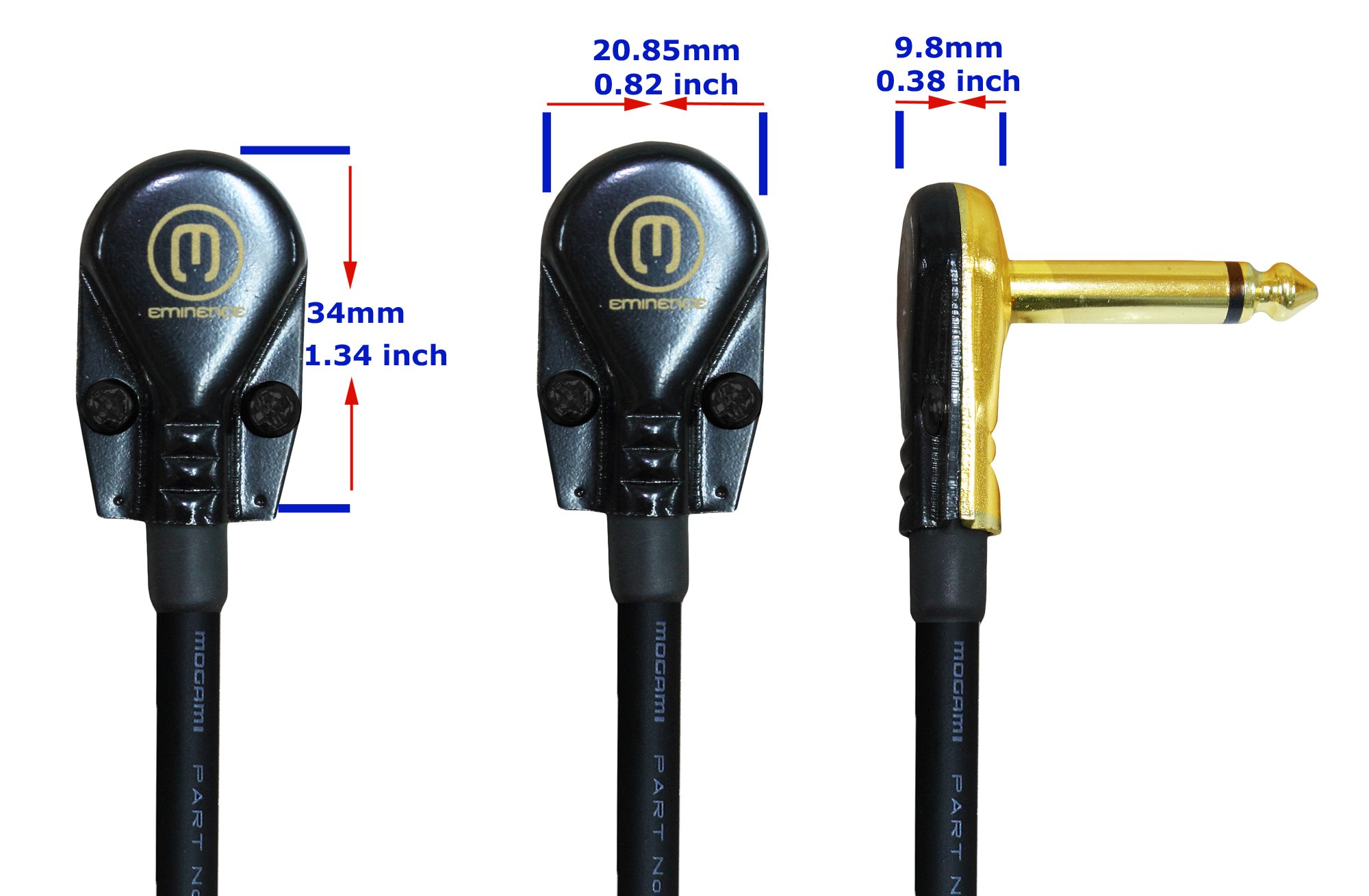 WORLDS BEST CABLES 6 Units - 4 Inch - S-Shaped Pedal, Effects, Patch, instrument cable CUSTOM MADE made using Mogami 2524 wire and Eminence Gold Plated (6.35mm) R/A Pancake type Connectors
