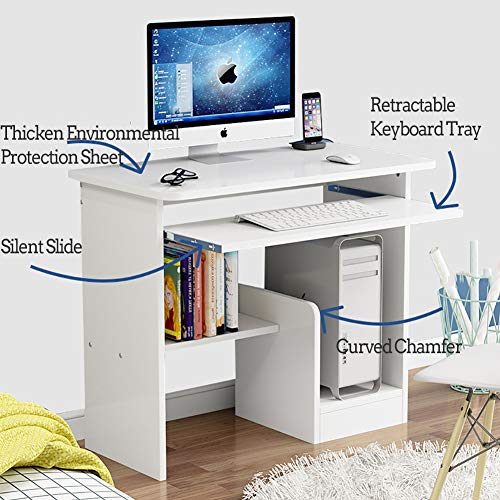 ZZenSmot Modern Simple Wooden Multi-Functional Computer Desk with Keyboard Tray for Work Desk Writing Desk Home Office Easy to Assemble-B L27.5 * 18.8*h28.3inch