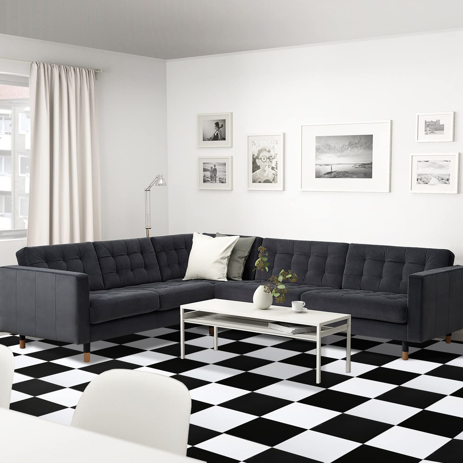 Vinyl Flooring Peel and Stick Floor Tile/Coverings 12in×12in Easy to Install and Waterproof for Bathroom and Kitchen (10 PCS, Black and White)