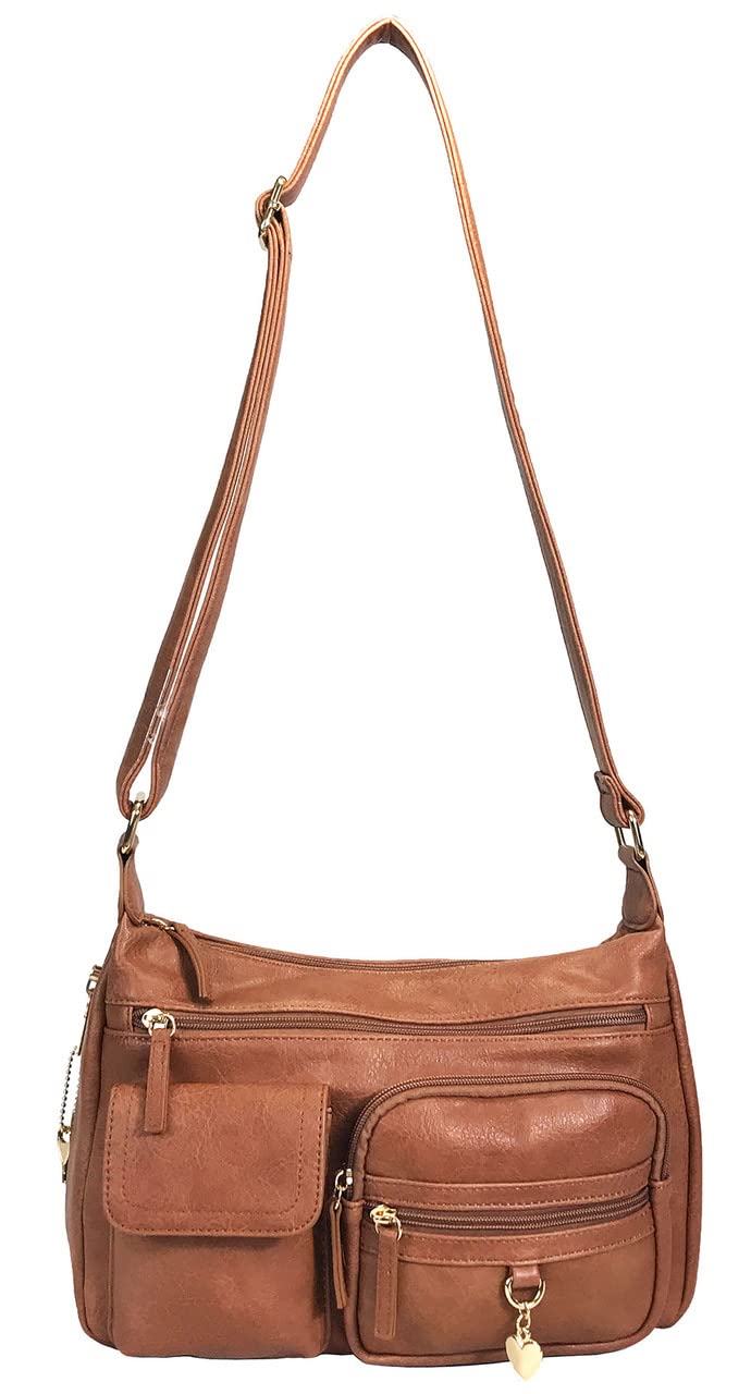 Zzfab Front Pockets side Locking Concealed Carry Purse for Women Small CCW Crossbody Bag Brown