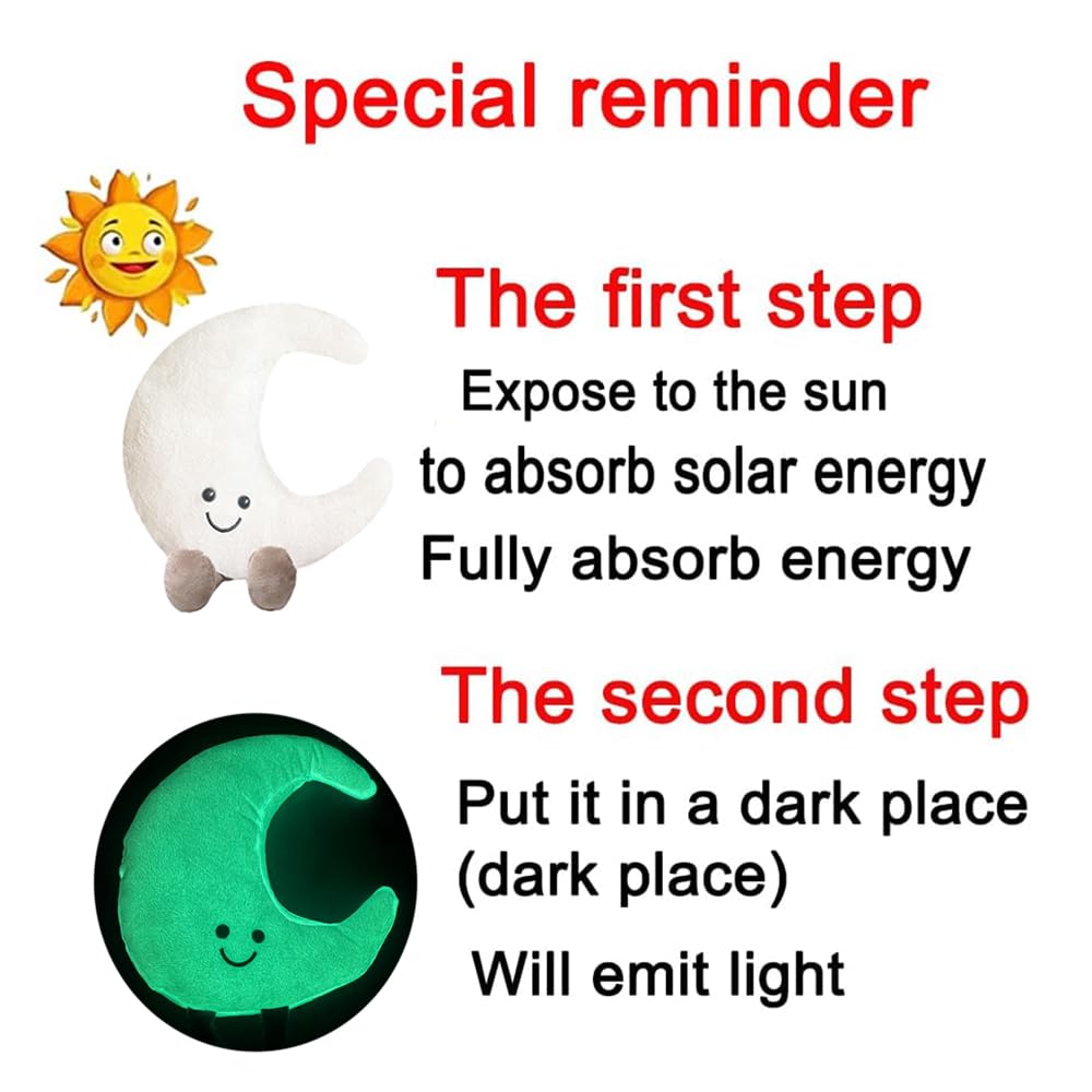 Wahahay Glowing Moon Plush Pillow,Fluorescent Plush Toy, Glow in The Dark Moon Plush, Star Stuffed Doll,All Star Collection Star Man Stuffed Plush