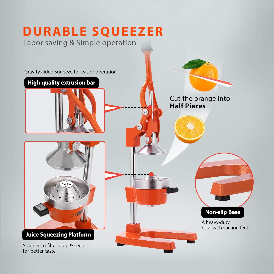 VIVOHOME Heavy Duty Commercial Manual Hand Press Citrus Orange Lemon Juicer Squeezer Machine