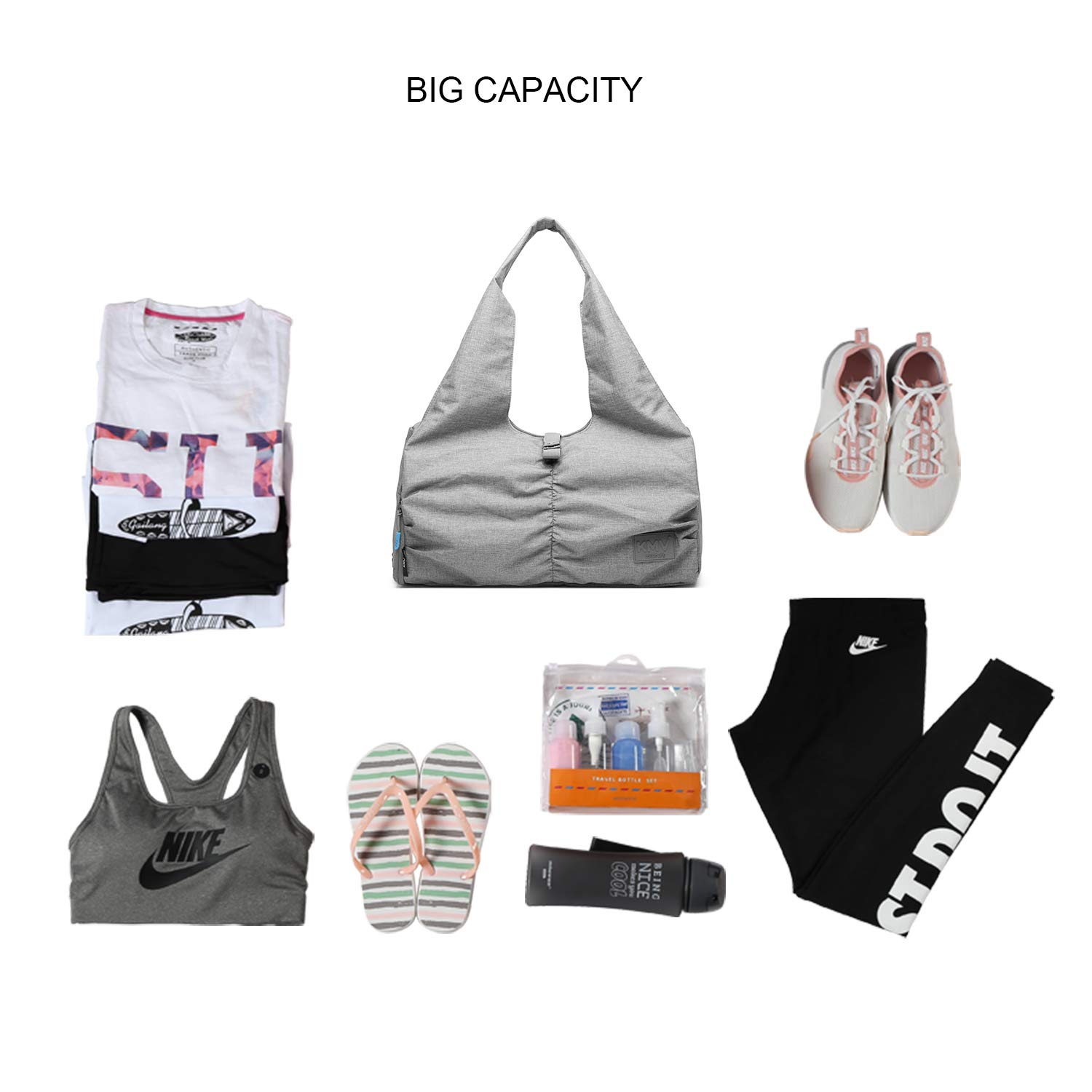 Y.U.M.C. Travel Yoga Gym Bag for Women, Carrying Workout Gear, Makeup, and Accessories, Shoe Compartment and Wet Dry Storage Pockets(Medium,Grey)