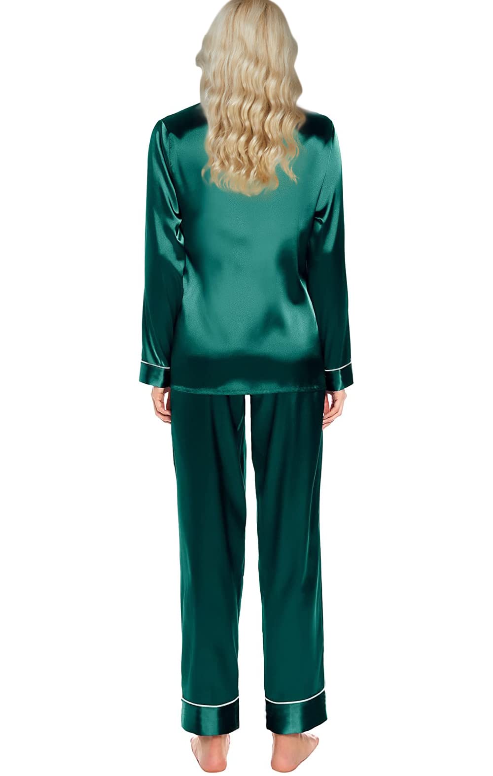 WJing Yi Jia Womens Pajama Set Silk Satin Pajamas Long 2pc Pjs Button Down Sleepwear Pj Set Loungewear