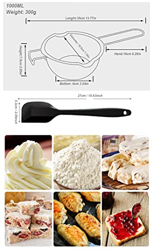 TSongHo Double Boiler Stainless Steel 304, Silicone Spatula, Melting Pot with Heat Resistant Handle for Melting Chocolate, Candy, Candle, Soap and Wax, Candle Making Kit (1000ML, Black 2)