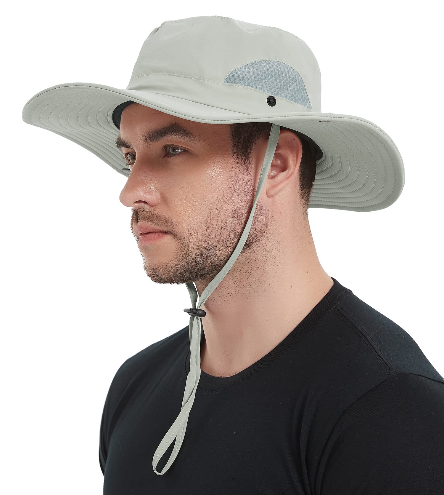 Wmcaps UPF 50+ Sun Protection Hat for Mens Womens, Wide Brim Waterproof Bucket Hat for Fishing, Hiking, Garden,Yard Outdoor work Light Grey