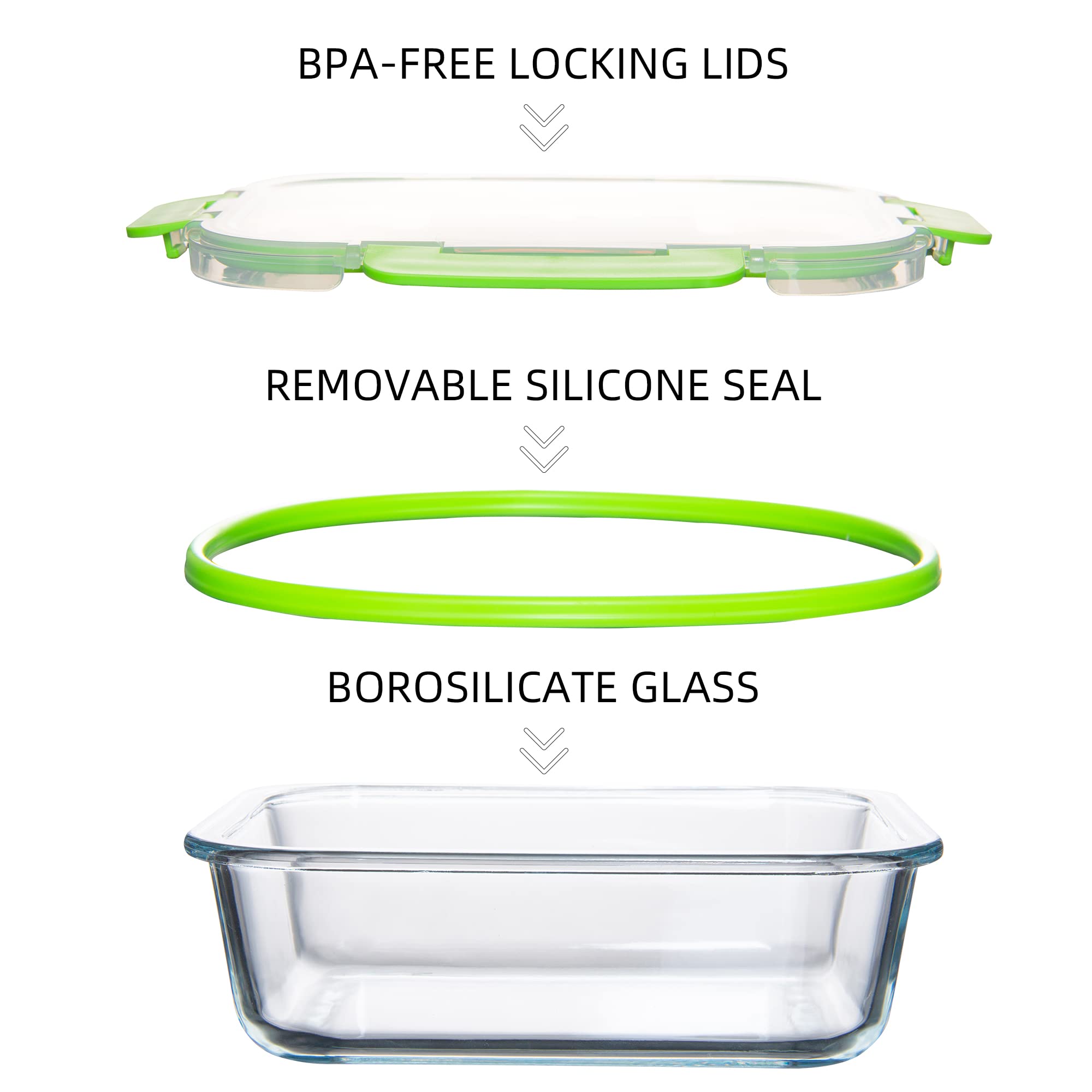 YANGNAY 10 Pack Glass Food Storage Containers with Airtight Lids, Leak-Proof Meal Prep Containers with Lids, Dishwasher/Microwave/Oven/Freezer Safe (Blue)