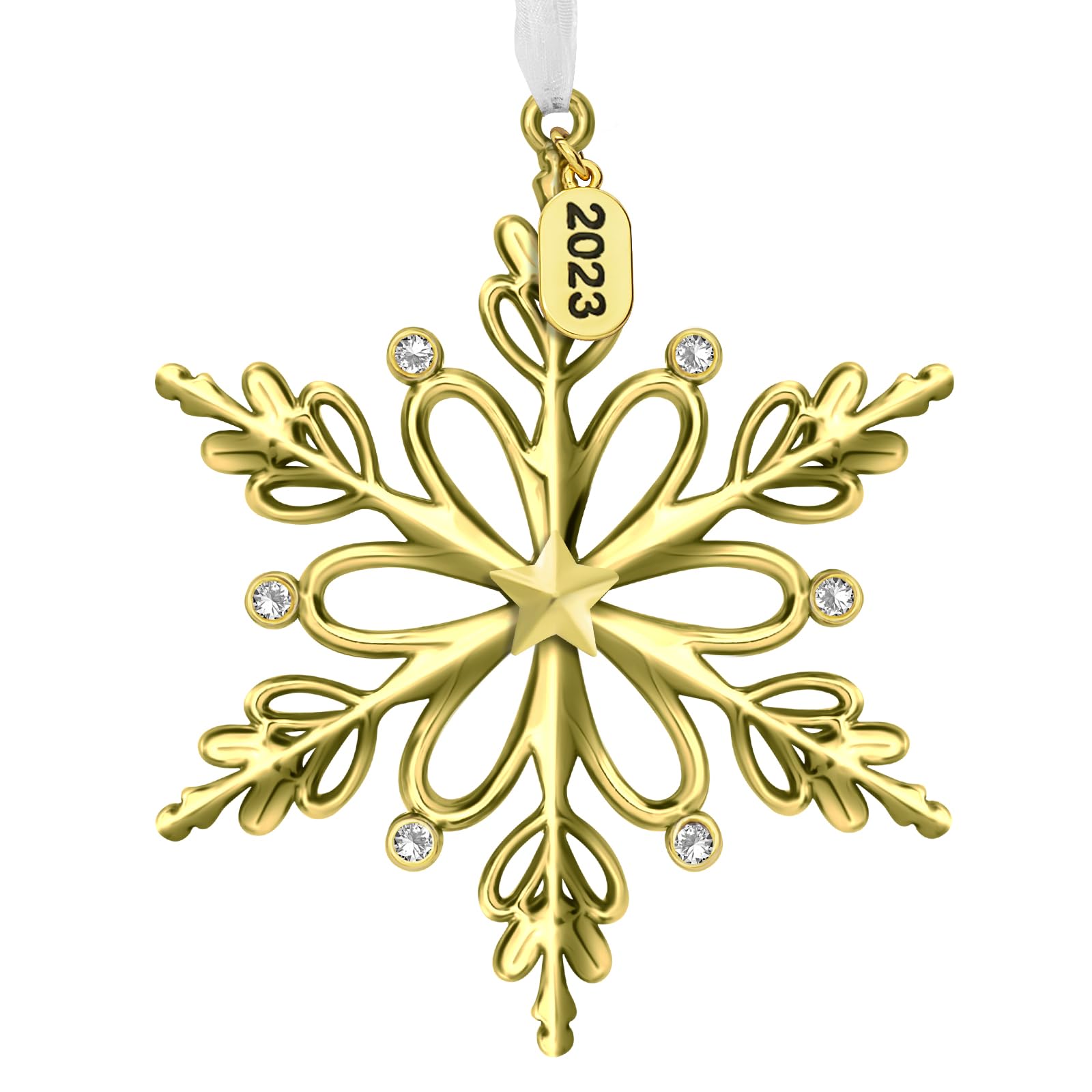 West style 2023 Golden Christmas Tree Ornaments Set 3 Pieces âMetallic Snowflake Hanging Home Deco Hanging Pendant Holiday Keepsake Gift (3 Pcs Set, Golden)