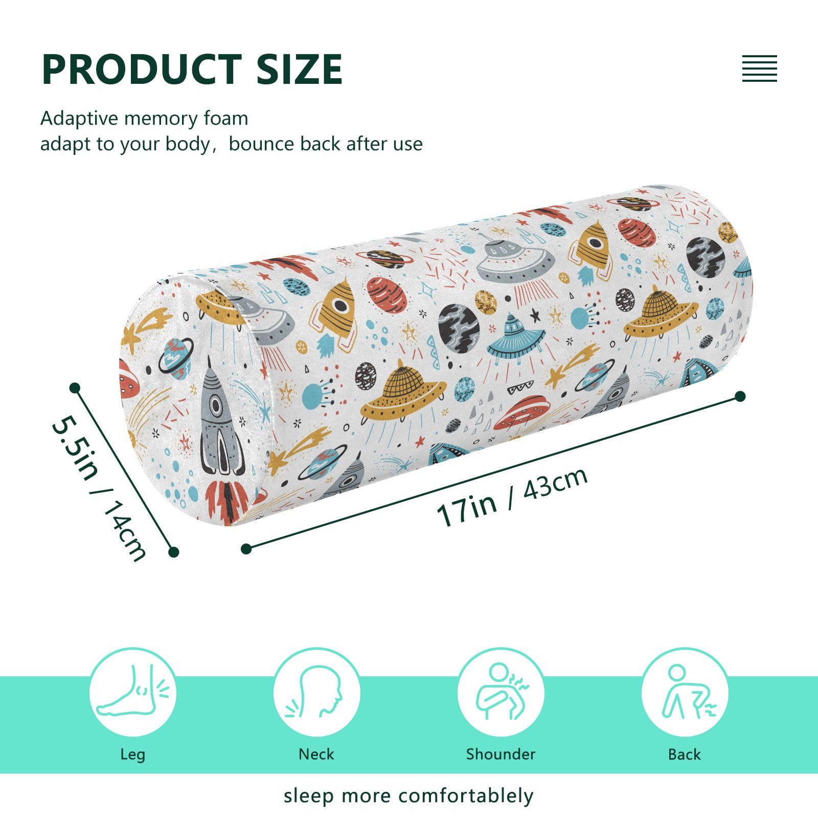 Vnurnrn Space Rockets Neck Support Pillow Round Neck Roll Bolster Cylinder Pillow Cervical Pillows Shoulder Pillow for Leg Knee Back Head Support for Study Work Men Women