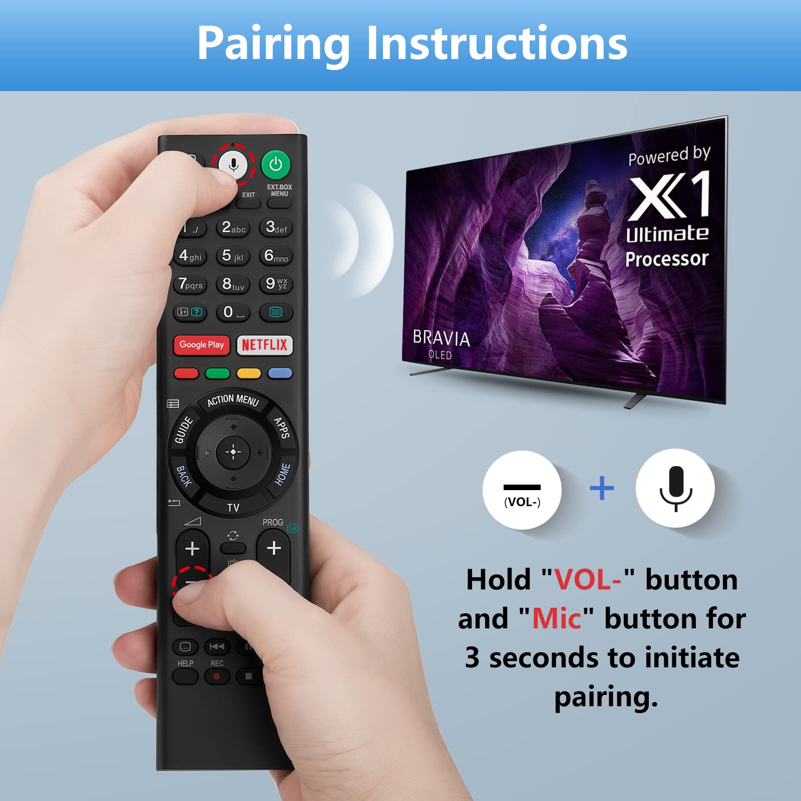 Voice Replacement Remote for Sony-TVs and Bravia-TVs,for All Sony 4K UHD LED LCD HD Smart TVs