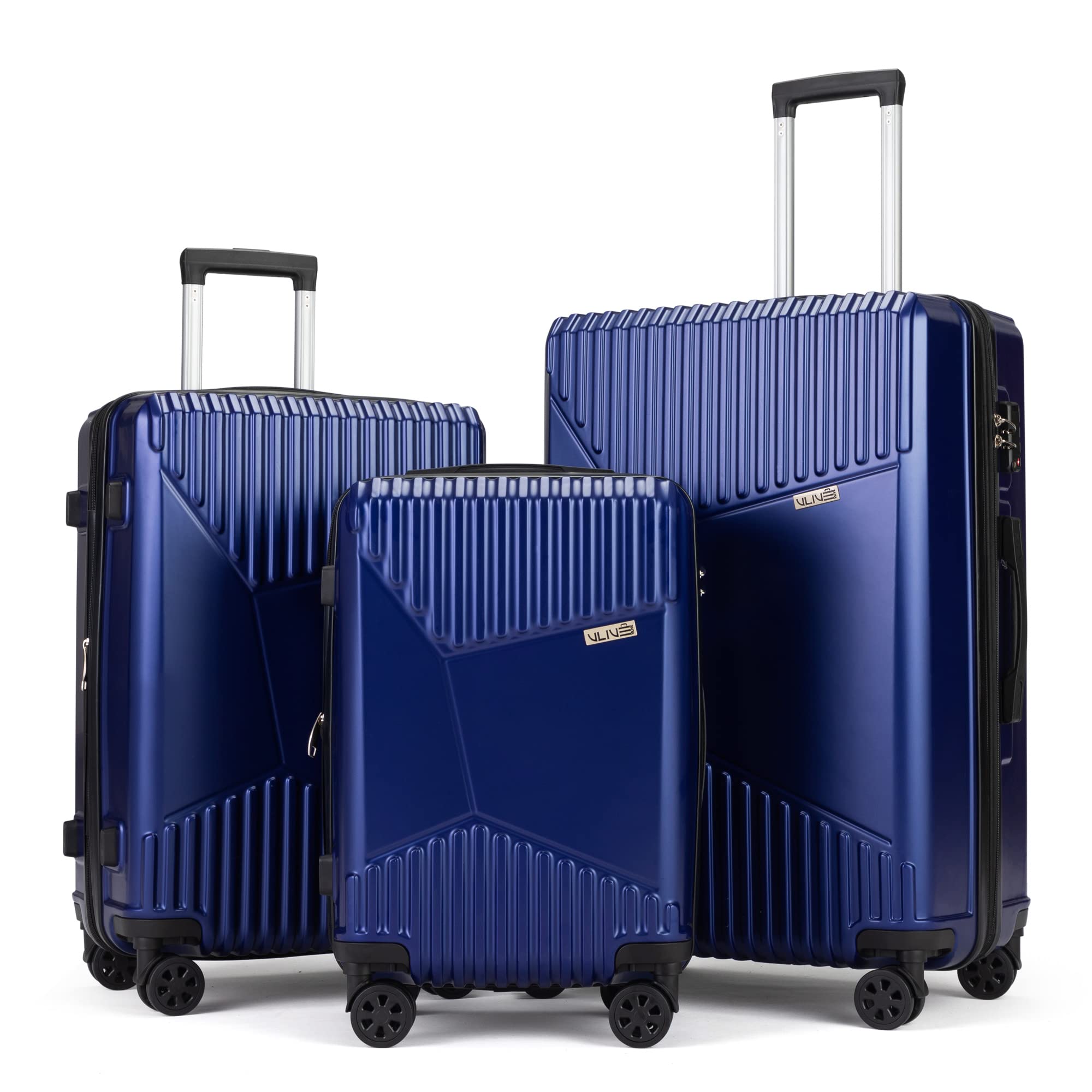 VLIVE Suitcase with Wheels Set, Expandable Hardshell Luggage Set with TSA Lock, 3 Piece Set (20/24/28) (Deep Blue)