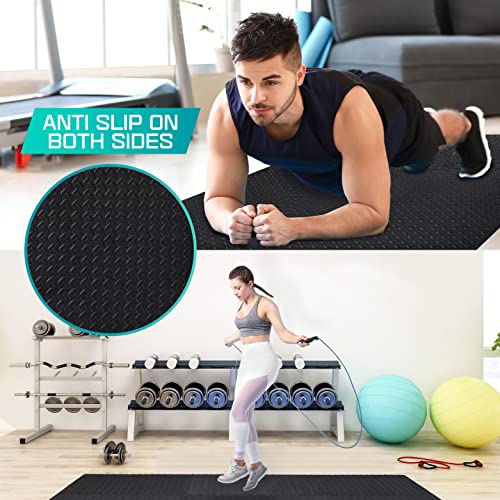 Yes4All interlocking Exercise Foam floor mats, for Gym Equipment – Eva Tiles (24 Square Feet – Black – 6 pcs)