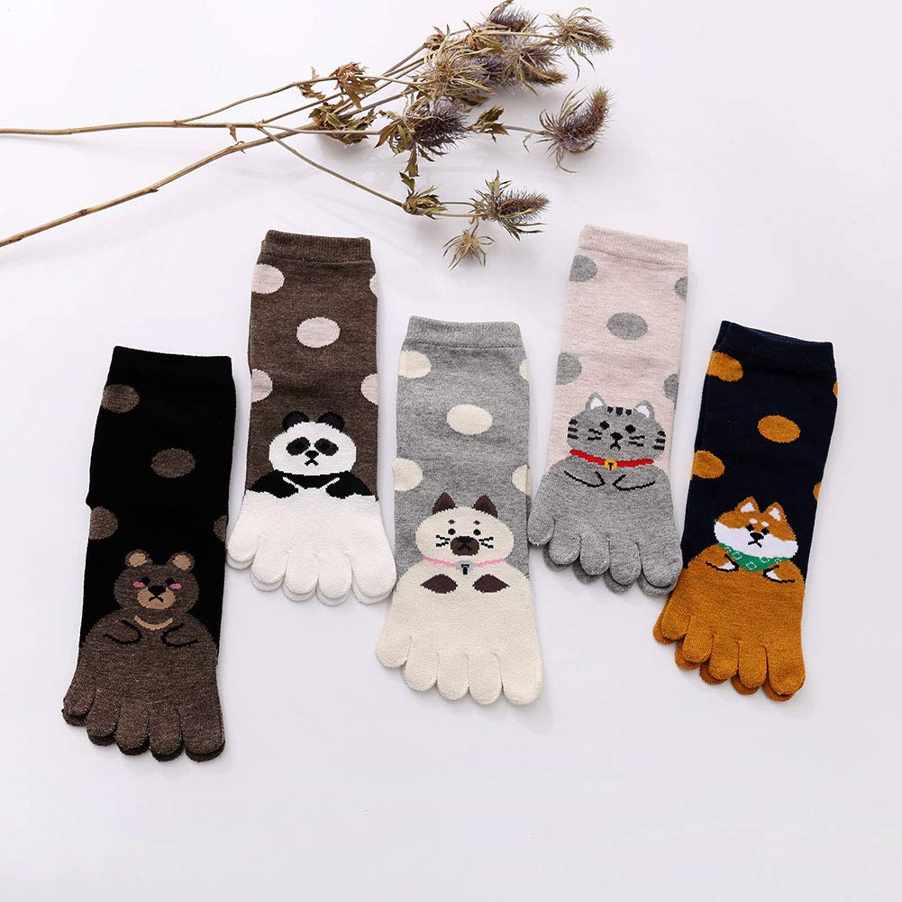 Womens Toe Socks Cotton Five Finger Socks Cute Animal Socks Colorful Funny Casual Crew Socks for Ladies
