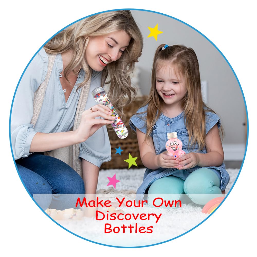 VMNlooking Sensory Bottles Kits for Calm Down Corner Supplies Magic Mixies Sensory Toys for Toddlers1-3 Kids with Glitter, 5 Fun Shaped Containers