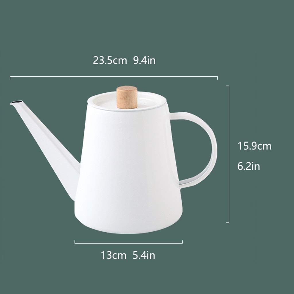 ZNZN White Straight Fire Kettle Enamel Craft Kettle with Wooden Lid. Teapot Suitable for All Stoves (1.3L,43.9OZ) Multifunctional Water Kettle