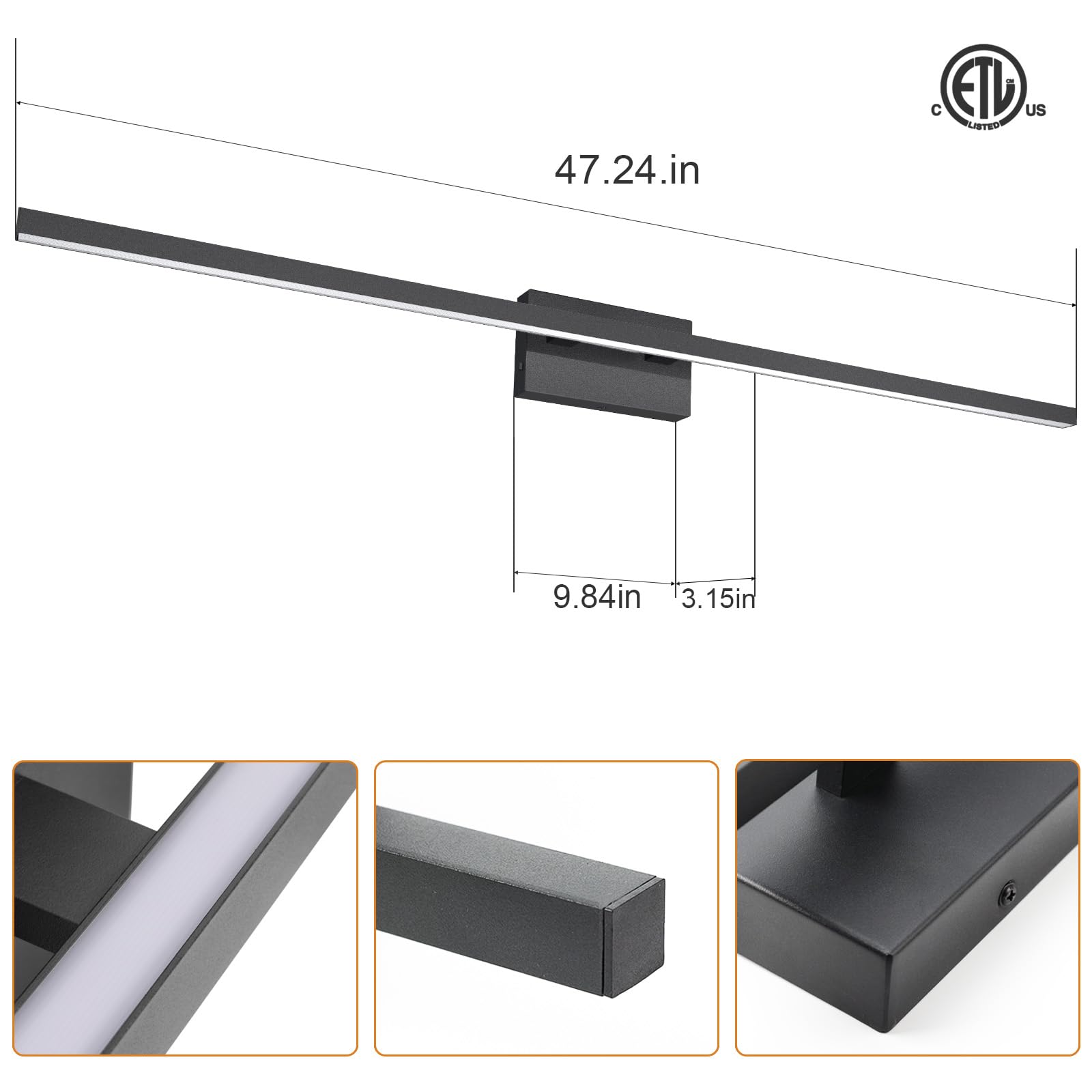 VOLISUN 48 inch Vanity Light for Bathroom, 30W Dimmable 5CCT Bathroom Light Fixture Over Mirror, Black Bathroom Vanity Light, LED Vanity Light Bar -ETL Certificated