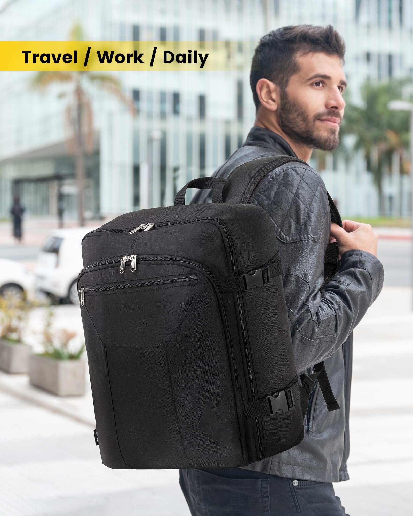 Vorspack Travel Backpack for Women Men - Carry On Backpack for Airplanes Large Laptop Backpack Casual Daypack with Shoe Compartment for Travel Work College - Black