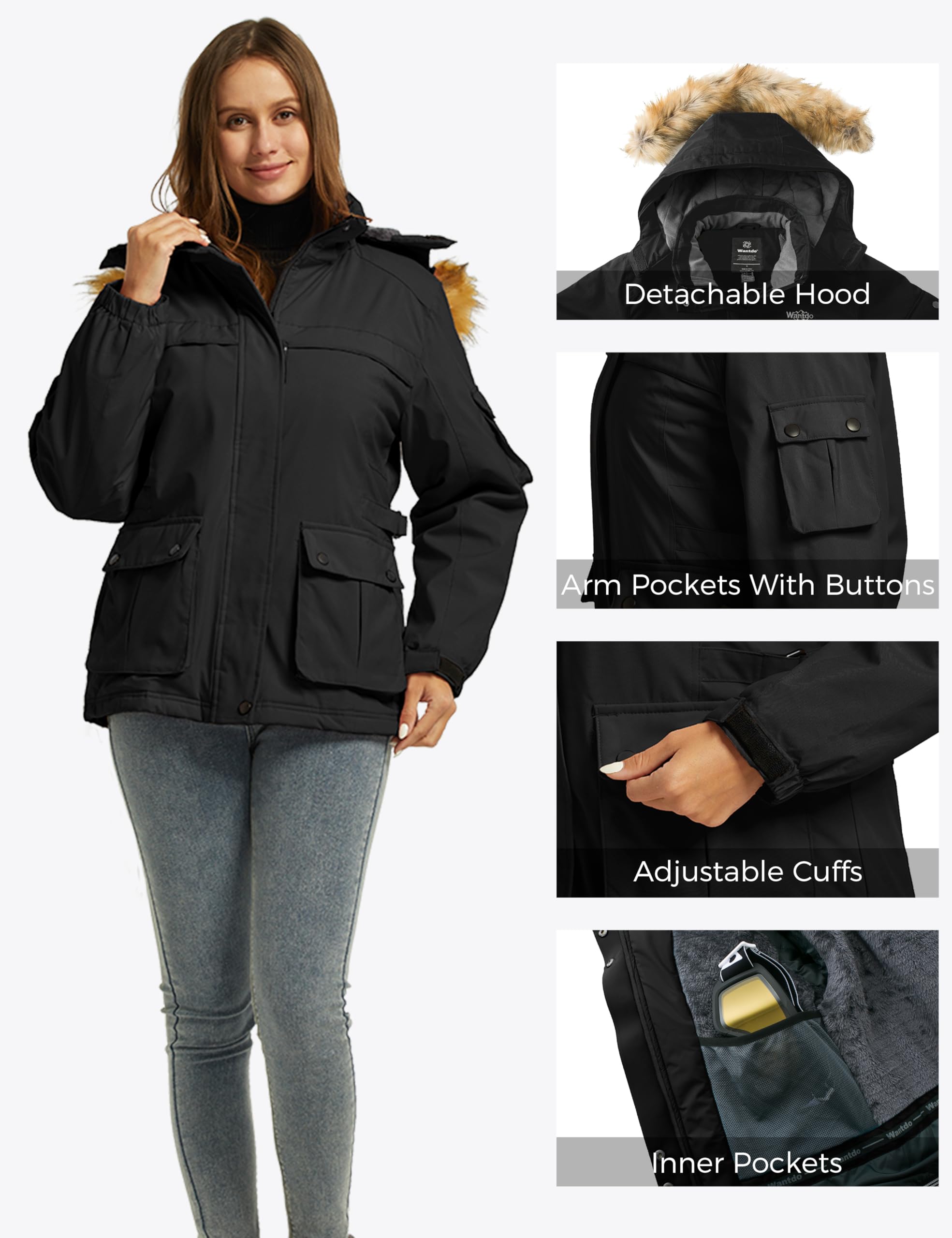 wantdo Women's Mountain Skiing Jacket Outdoors Snowboarding Outerwear Black 2XL
