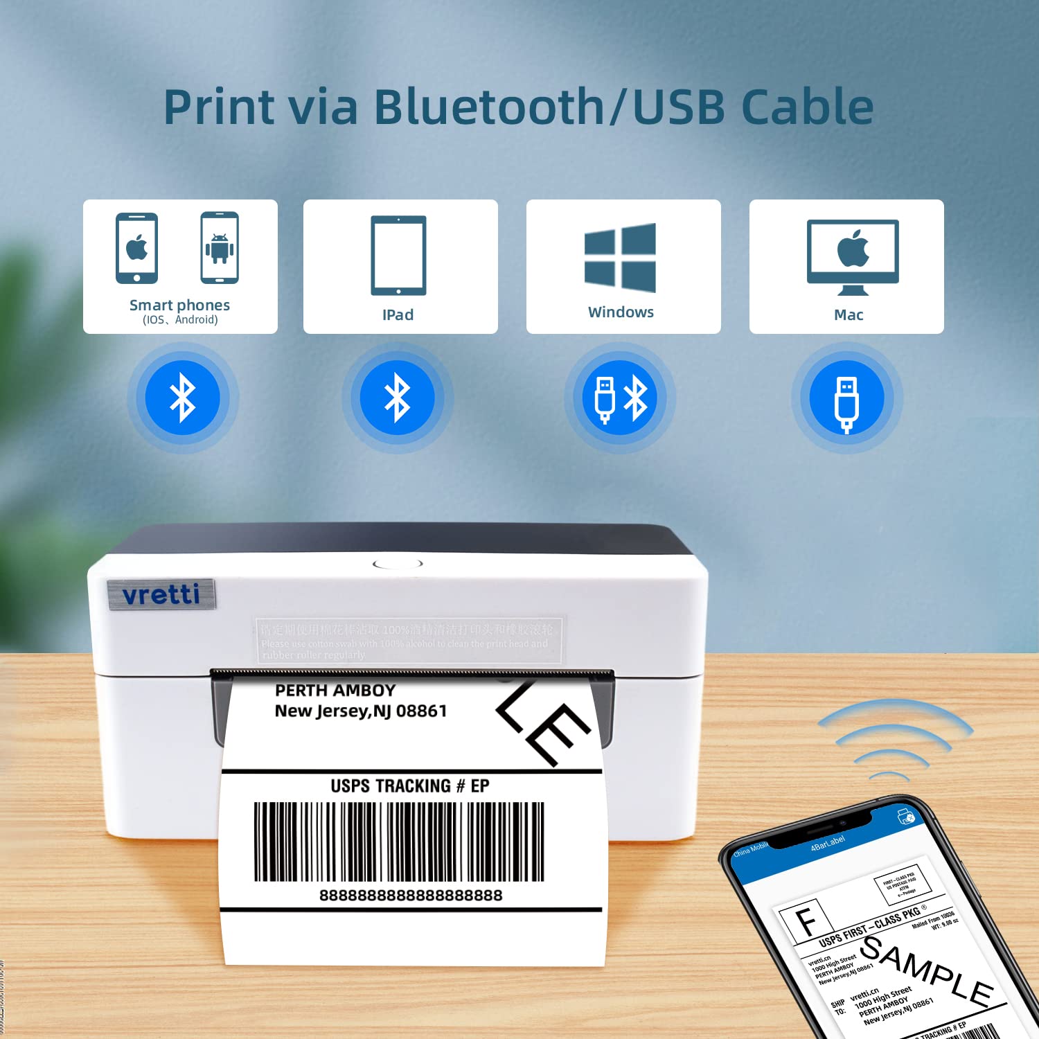 vretti Thermal Label Printer, Thermal Shipping Label Printer for Shipping Packages & Small Business, 4x6 Label Printer Compatible with iPhone Android Window Mac USPS UPS Amazon