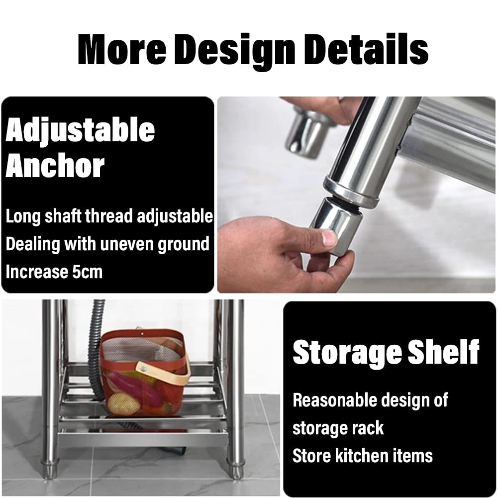 WAHHWF Freestanding Kitchen Sink for Home, Simple Stainless Steel Utility Sink with Stand for Garage, Restaurant, Kitchen, Laundry, Outdoor Sink