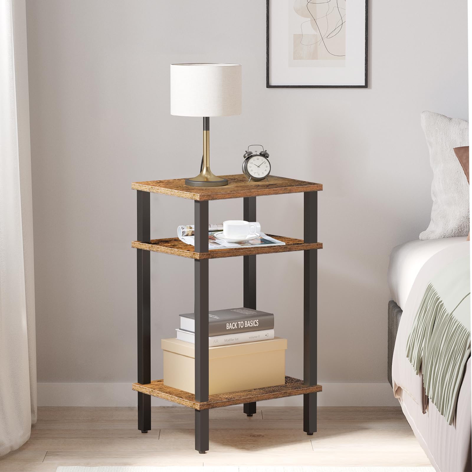 TUTOTAK End Table, Side Table, Nightstand, 3-Tier Storage Shelf, Sofa Table for Small Space, Living Room, Bed Room TB01BB049