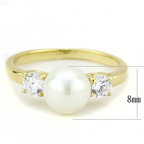 Zawadee TK3567 - IP Gold(Ion Plating) Stainless Steel Ring with Synthetic Pearl in White Size 7
