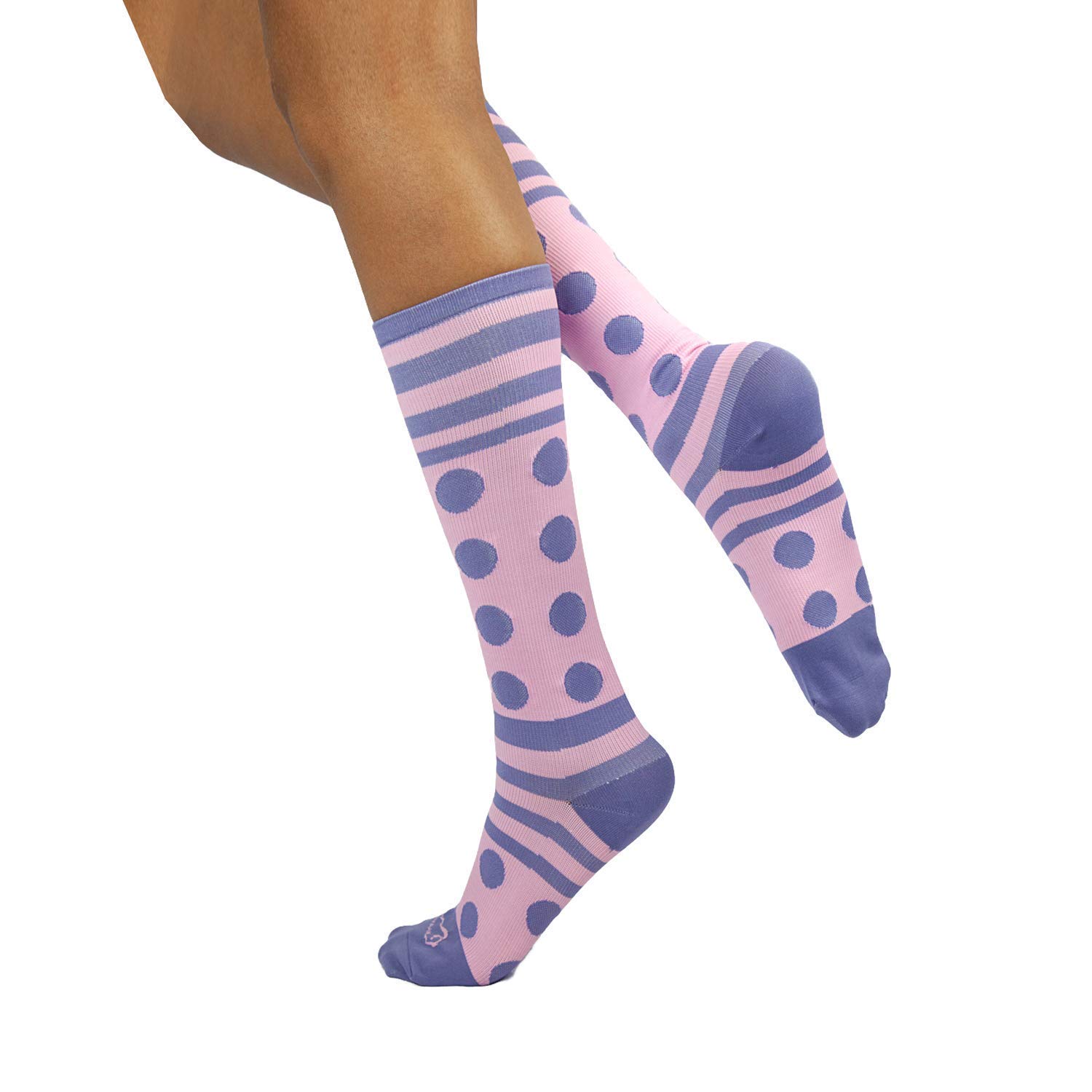 ZAYAAN HEALTH Dots & Stripes Compression Socks for Women (12-15 mm/Hg) | Circulation Socks for Muscle Recovery, Nurses, Running, Athletics, Cycling β Pink/Lilac