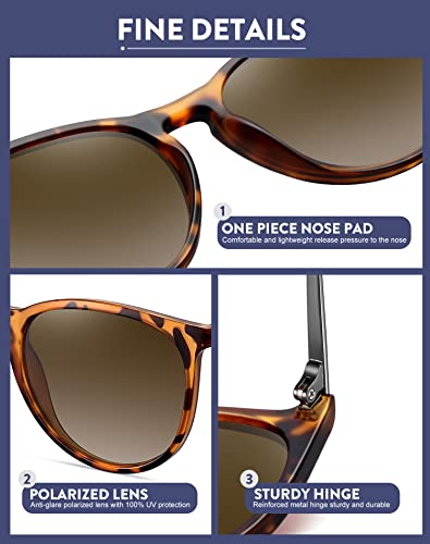 WOWSUN Polarized Sunglasses for Women Vintage Round Mirrored Lens
