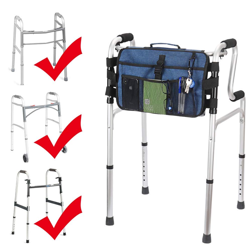 Walker Bag-Double Sided Walker Pouch with 9 Pockets for Large Capacity Water Resistant Tote Folding Walker Basket Caddy Universal fit Walker, rollator (Flower)