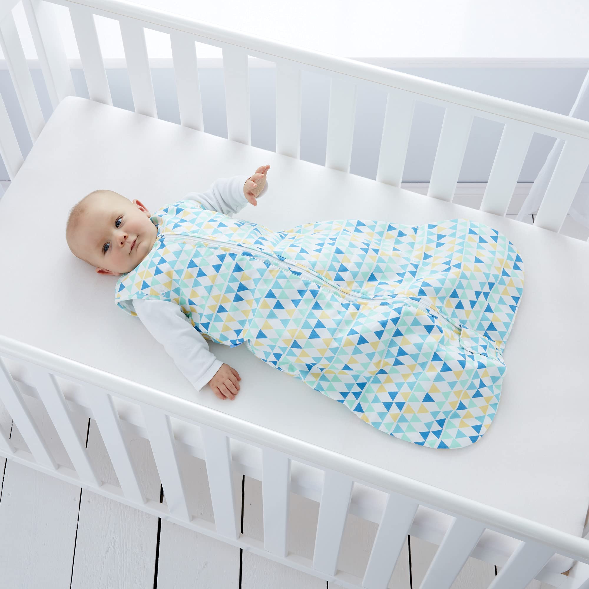 Tommee Tippee Grobag Baby Cotton Sleeping Bag, Sleeping Sack - 1.0 Tog for 69-74 Degree F - Capri Zig Zag - Small Medium, 6-18 months, Turquoise, 6-18 Months