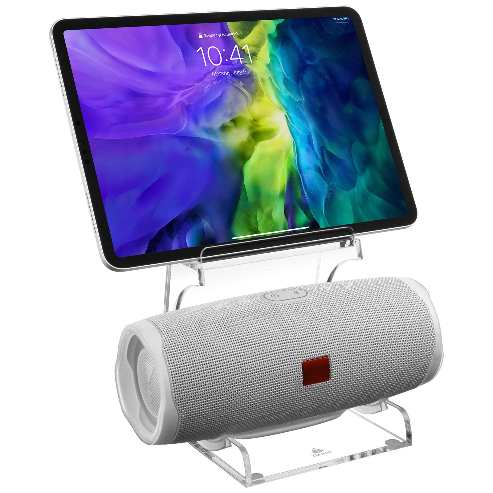 TXEsign Acrylic Table Stand Speaker Holder for JBL Charge 3/JBL Charge 4/JBL Charge 5/iPhone Smartphone, Clear Desktop Stand Holder for JBL Bluetooth Speaker and Smartphone (Transparent)