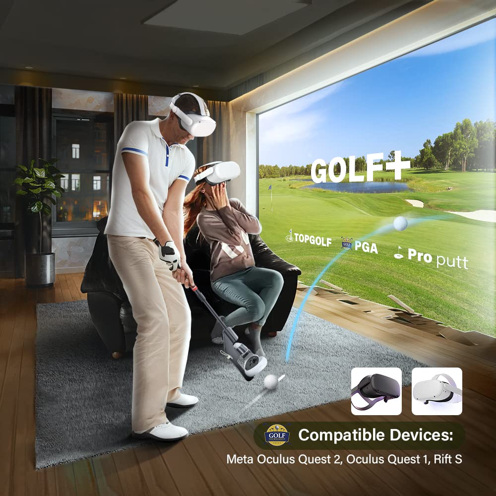 VR Golf Club for Oculus Quest 2,Prevent The Controller Flying Out,Adjustable Length Oculus Golf Club Attachment,VR Golf Club Handle Extension Accessory Enhance Immersive VR Game Experience, Red