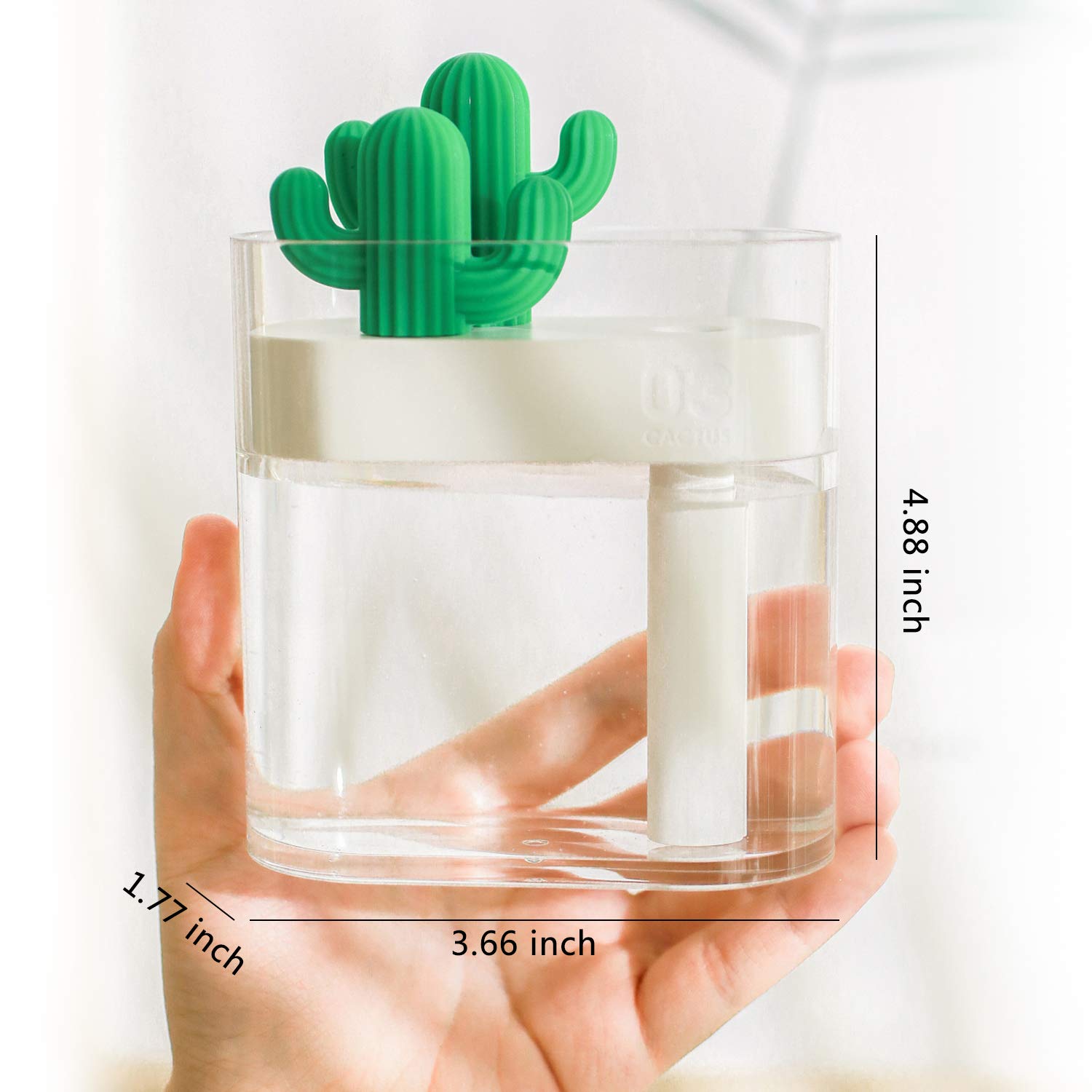 warrita Premium Cactus Humidifier Unit with 160ml Water Tank Cool Mist Vaporizer for Single Room Automatic Shut-Off and Night Light