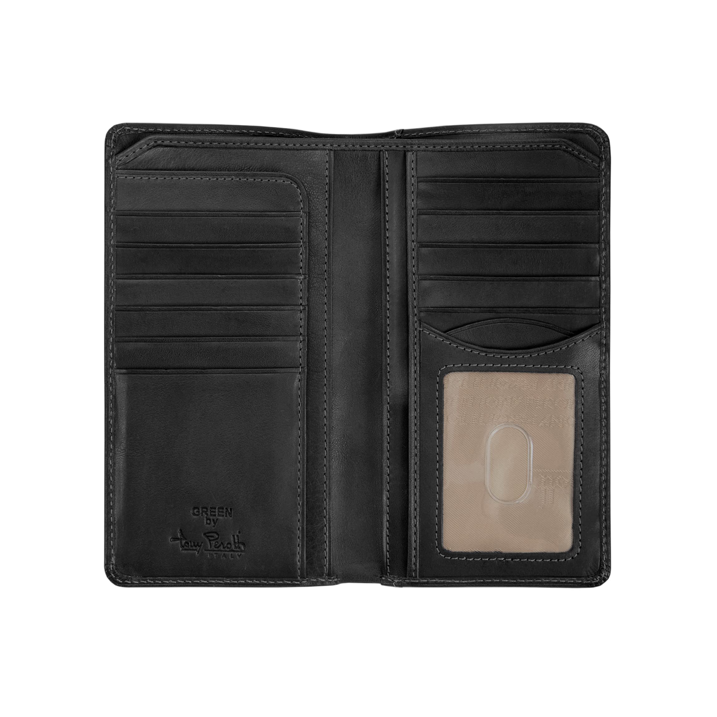 Tony Perotti Men's Leather Checkbook Long Wallets - Italian Bifold with Card Holders, Pockets, ID Window - Eco-Friendly Vegetable-Tanned Full Grain