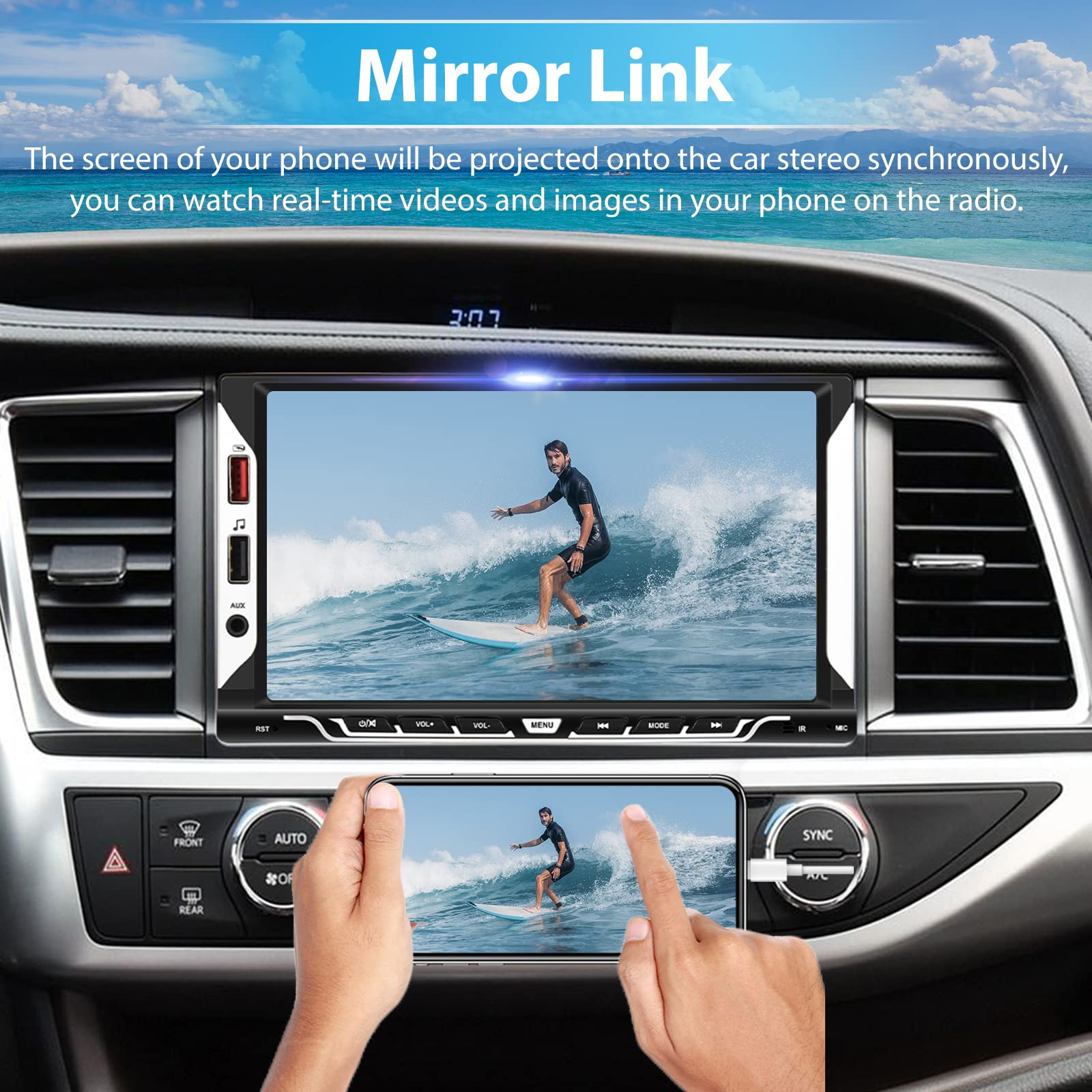 Wireless Carplay Double Din Car Stereo Android Auto, METEESER 7-Inch Touch Screen Car Radio Support Bluetooth 5.1, Head Unit with Backup Camera, Mirror Link, FM Radio, SWC, AUX in, USB, Mic