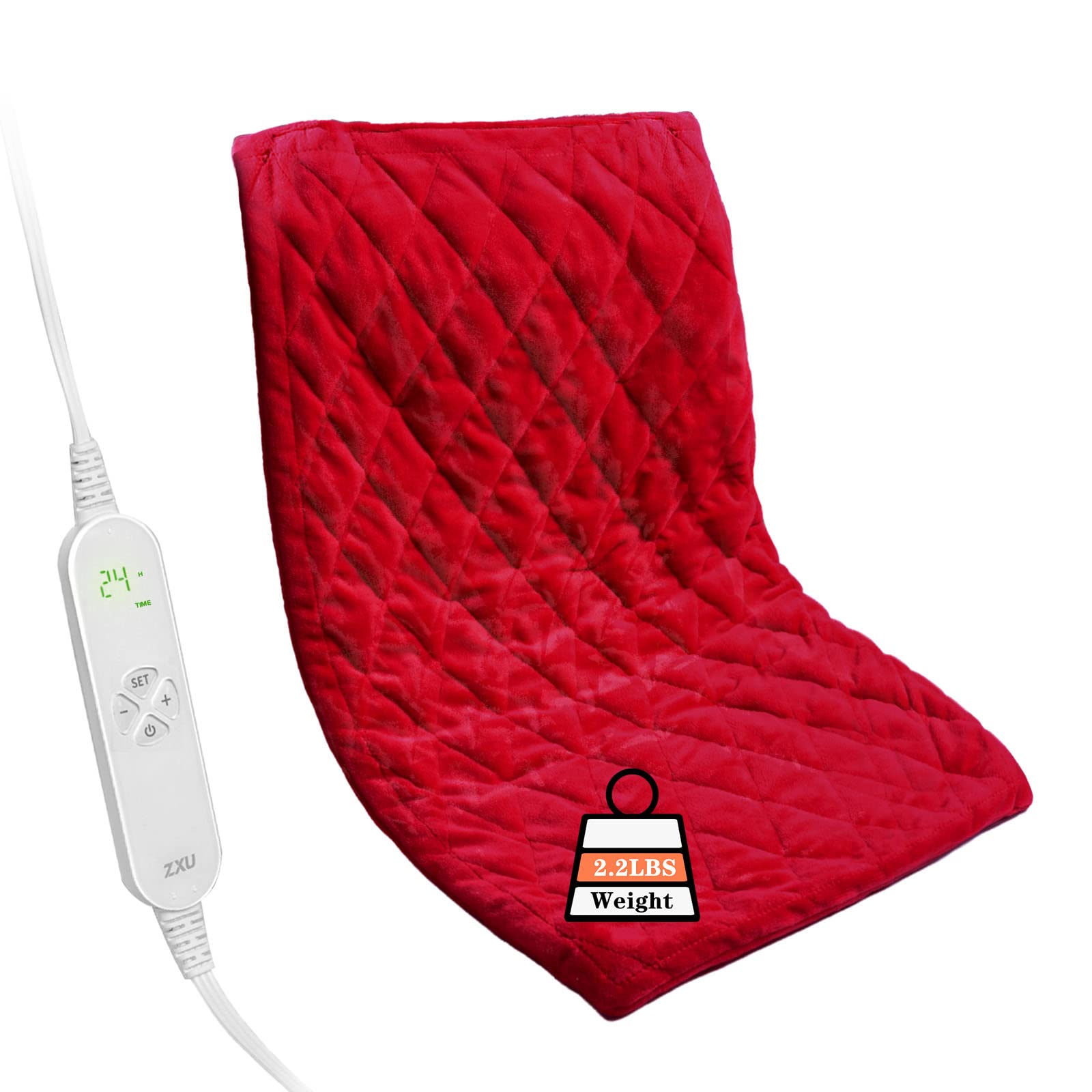 ZXU Weighted Heating Pad, 2 lb Weighted Heated Pad for Back Pain Reliefs,12 Heat Setting, 1-24Hour Auto Shut off, Stay on Function ,Moist Heat, Hot Heated Pad for Shoulders and Cramps Relief