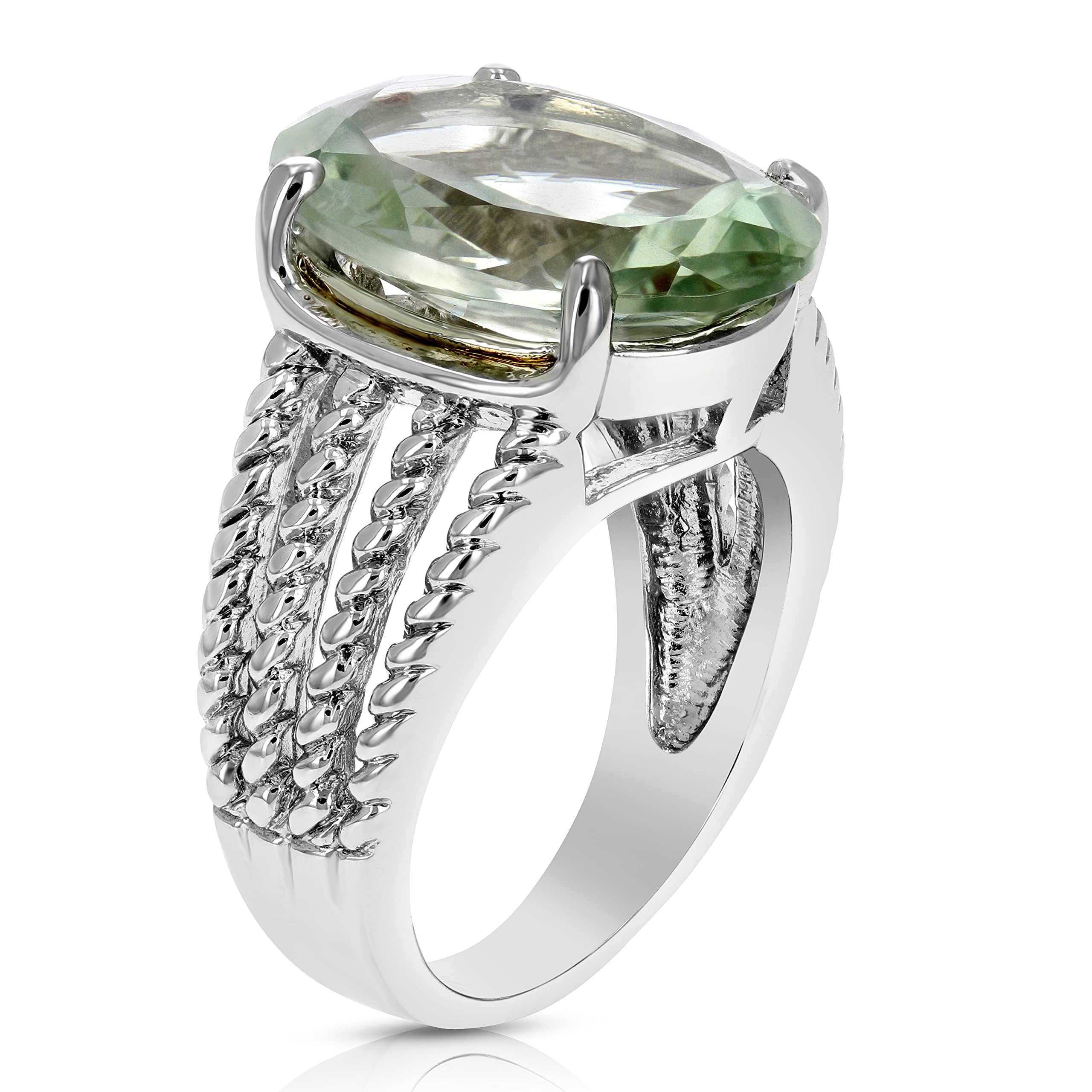 VIR JEWELS 5.50 cttw Green Amethyst Prasiolite Ring Brass with Rhodium Oval Shape 16x12 MM Size 9