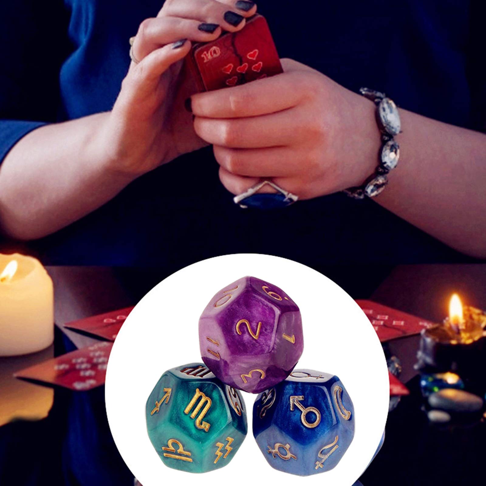 ZXUEZHENG 3 Pieces of Multi-Sided Acrylic Pearl Astrological Dice for Constellation Divination Accessory
