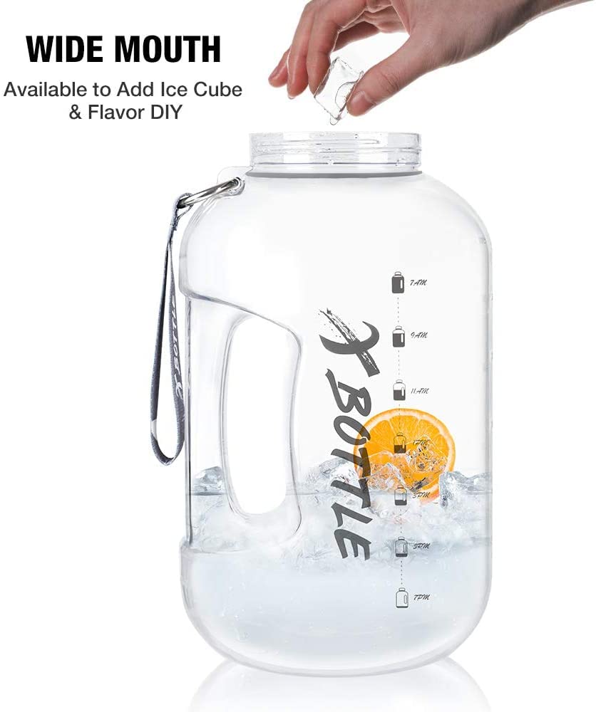 XBOTTLE 1 Gallon Water Bottle with Chug lid, BPA Free Dishwasher Safe 128oz Large Water Bottle with Motivational Time Marker and Handle Leak-proof Big Water Jug for Camping Sports Workouts (chug lid)