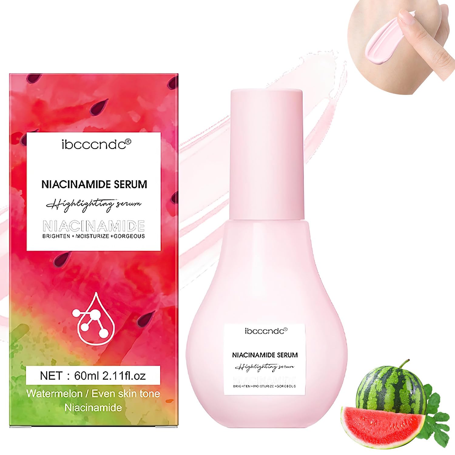 Watermelon Niacinamide Serum, Watermelon Highlighting Serum - Moisturize, and Lightweight Facial Serum & Priming Liquid Highlighter