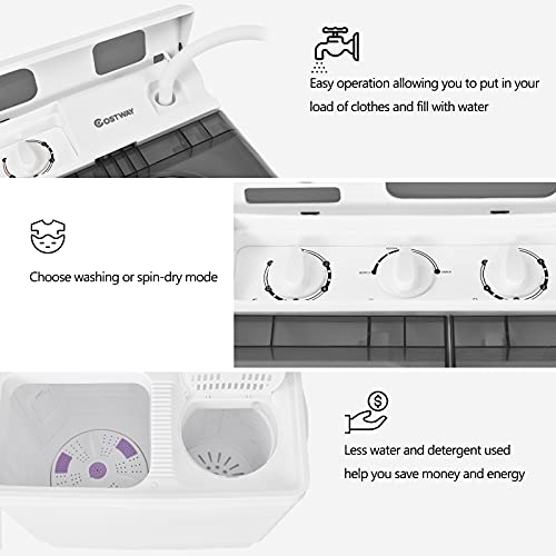 Washer and Dryer, Twin Tub 26Lbs Capacity, Washer(18Lbs) and Spinner(8Lbs), Compact Laundry Machine with Control Knobs, Timer Function, Drain Pump, Laundry washer for Apartment, RV, Gr(Grey)