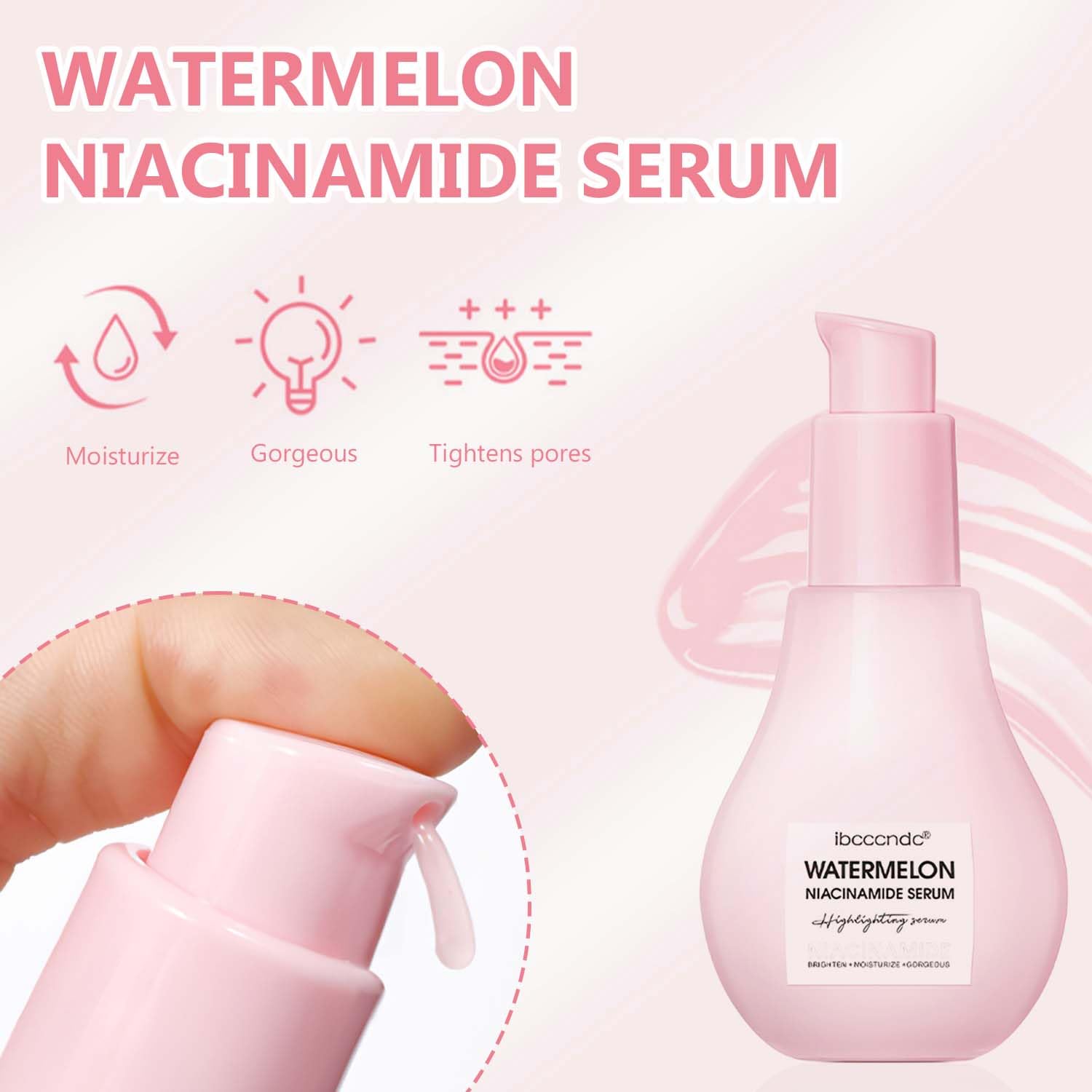 Watermelon Niacinamide Serum, Watermelon Highlighting Serum - Moisturize, and Lightweight Facial Serum & Priming Liquid Highlighter