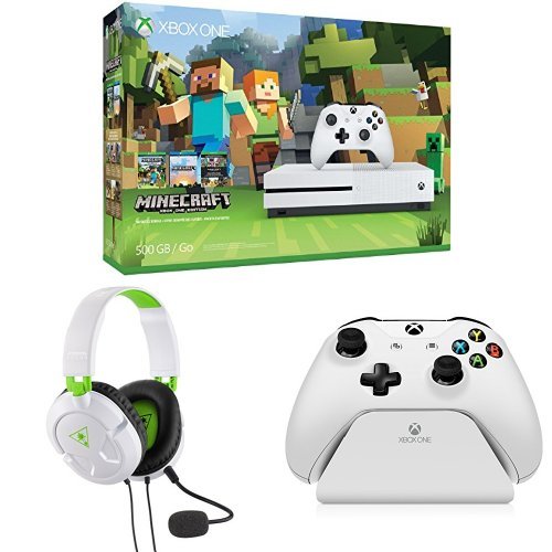 Xbox One S 500GB Console - Minecraft Bundle + Turtle Beach Recon 50X White Stereo Gaming Headset + Controller Gear White Controller Stand v2.0