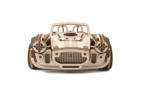 UGEARS Drift Cobra Racing Car Puzzle - Wooden 3D Puzzles for Adults Model Car Kit with Powerful Spring Motor - Retro Racing Car Model Building Kits Adult Puzzles - DIY Miniature Kit - 370 Pcs